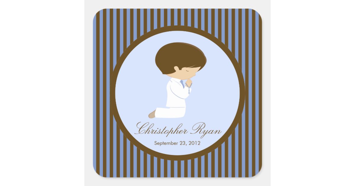 Sweet Boy First Holy Communion Sticker Brown | Zazzle