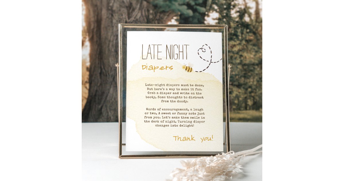 Sweet Bumble Bee Baby Shower Night Diapers Sign | Zazzle