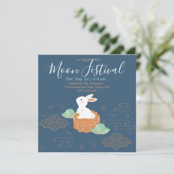 Sweet Bunny on Mooncake Mid-Autumn Festival Invitation | Zazzle