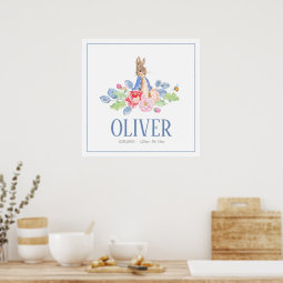Sweet Bunny Rabbit | Custom Name New Baby Birth Poster | Zazzle