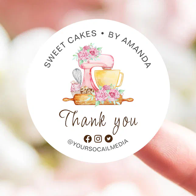 Sweet Cakes Bakery Thank you Classic Round Sticker | Zazzle