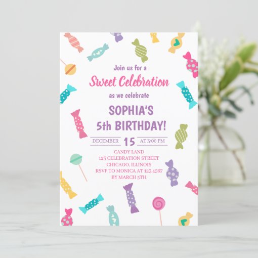 Sweet Candies Birthday Party Invitation | Zazzle