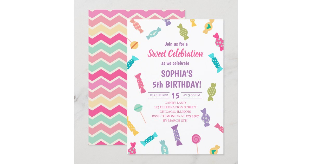 Sweet Candies Birthday Party Invitation | Zazzle