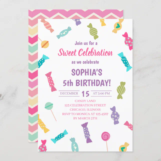 Sweet Candies Birthday Party Invitation | Zazzle