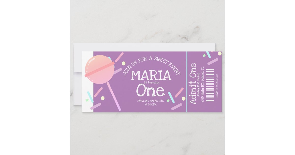 Sweet Candy Buffet Birthday Ticket Party Invitation | Zazzle