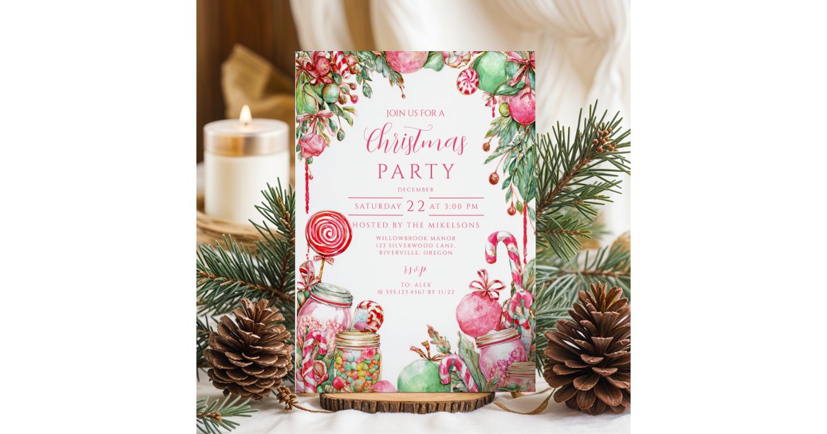 Sweet Candy Cane Christmas Invitation | Zazzle