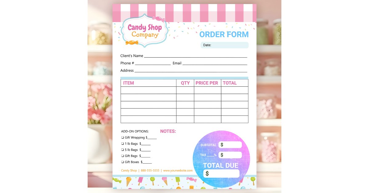 Sweet Candy Shop and Ice Cream Order Invoice Form Notepad | Zazzle