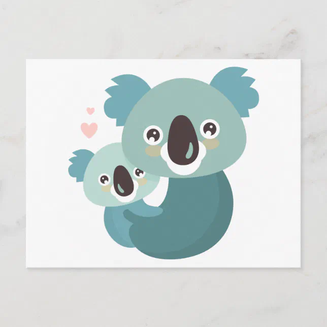 Sweet cartoon koala mother and baby hugging postcard | Zazzle