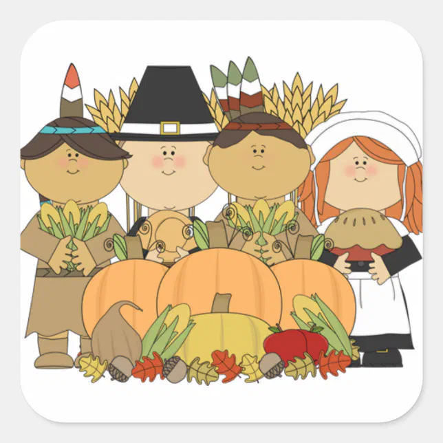 "SWEET CARTOON PILGRIM" THANKSGIVING STICKER | Zazzle
