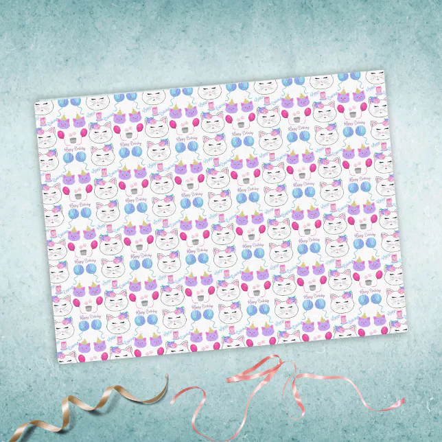 Sweet Cat Faces Happy Birthday Celebration Tissue Paper | Zazzle