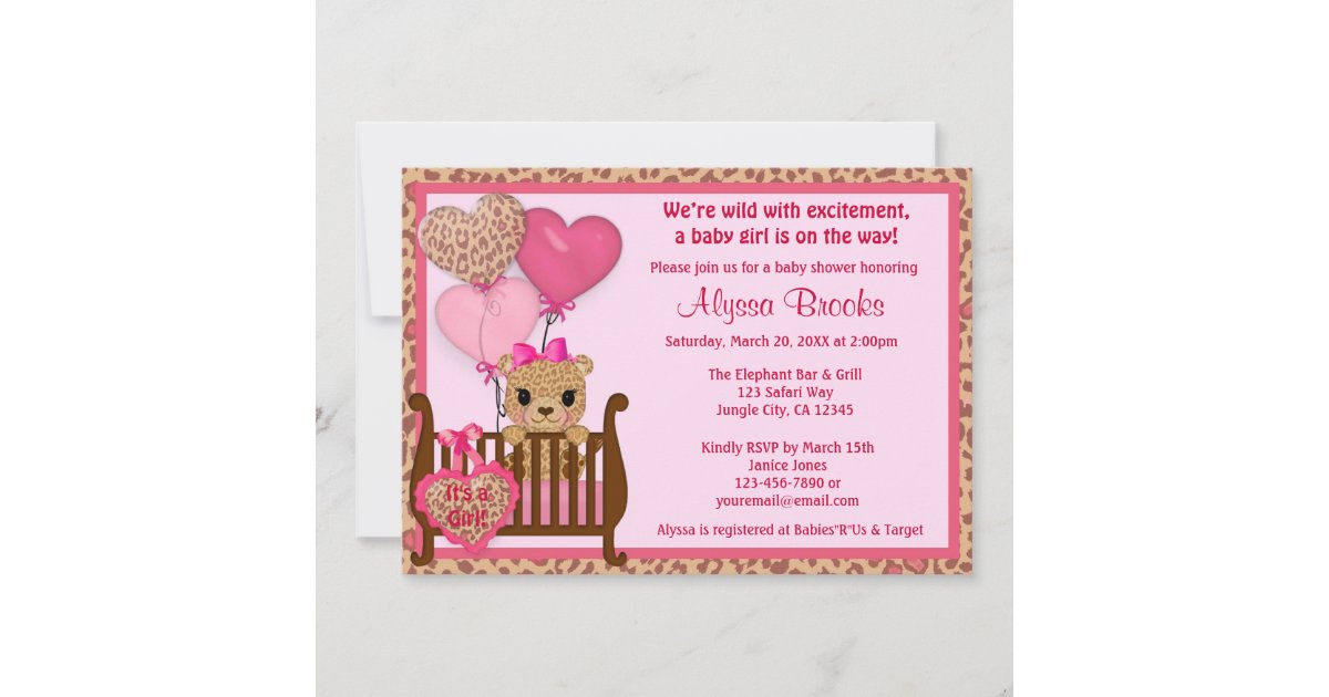 Sweet CHEETAH Girl Baby Shower Invitation CGS Pink | Zazzle