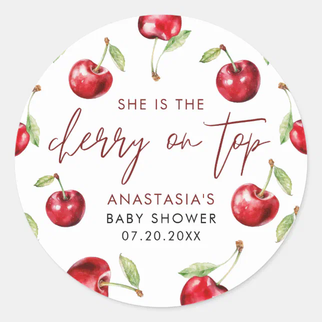 Sweet Cherry Baby Shower Classic Round Sticker | Zazzle