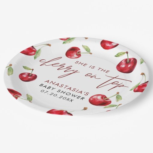 Sweet Cherry Baby Shower Paper Plates | Zazzle