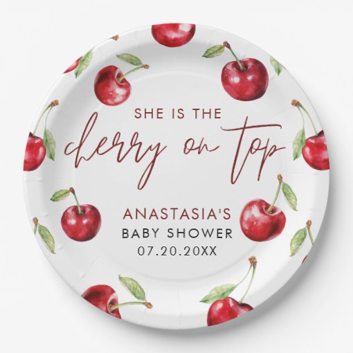 Sweet Cherry Baby Shower Paper Plates | Zazzle