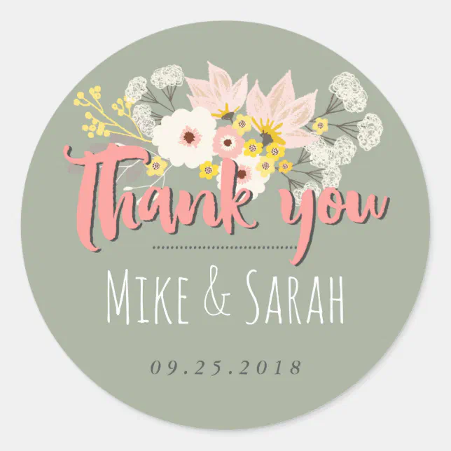 Sweet Chic Spring Flower Bouquet Thank You Sticker | Zazzle