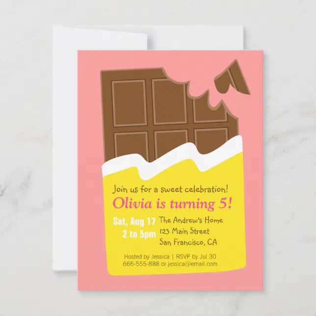 Sweet Chocolate Bar Candy Birthday Party Invitation | Zazzle
