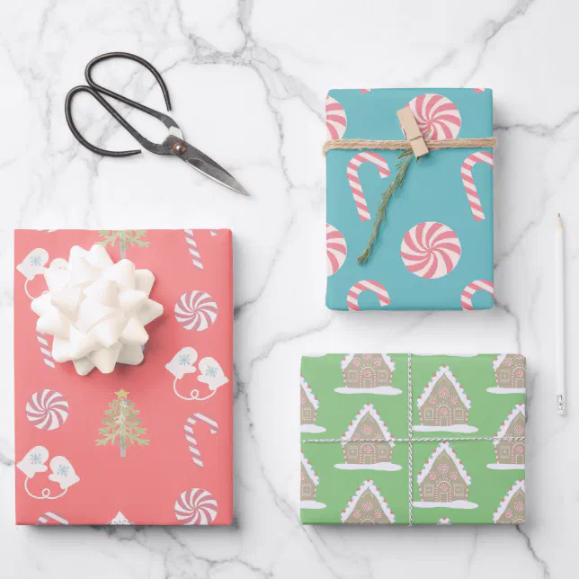 Sweet Christmas Pattern Candy Cane Holiday Wrapping Paper Sheets | Zazzle