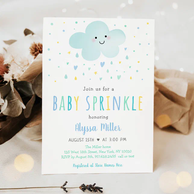 Sweet Cloud Blue Baby Sprinkle Invitation | Zazzle