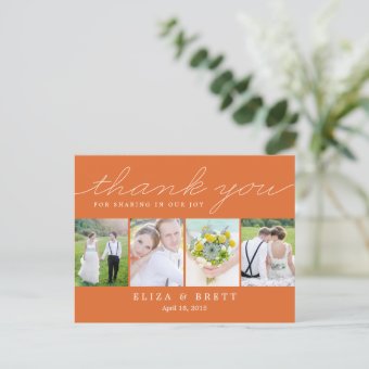 Sweet Collage Wedding Thank You Card - Orange | Zazzle