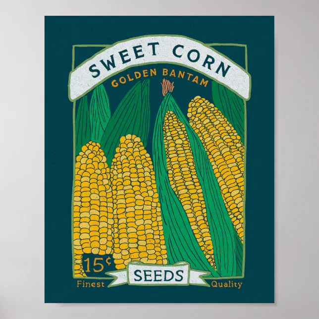 Sweet Corn Seed Packet Poster (Rich Navy) | Zazzle