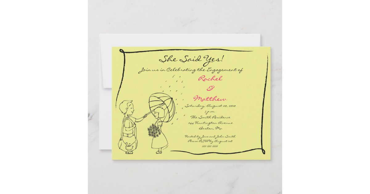 Sweet Couple in the Rain Engagement Invitation | Zazzle