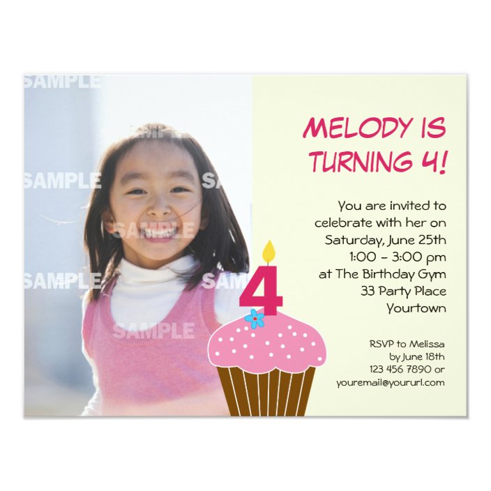 Sweet Cupcake 4th Birthday Party Invitation | Zazzle.com
