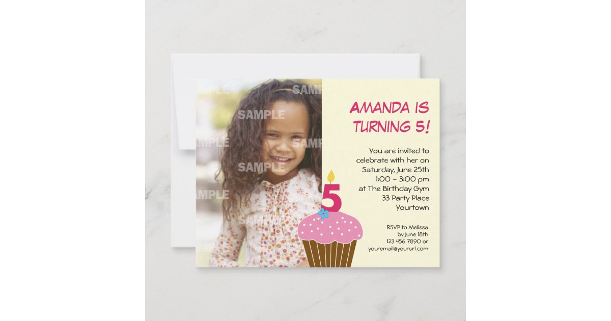 Sweet Cupcake 5th Birthday Party Invitation | Zazzle