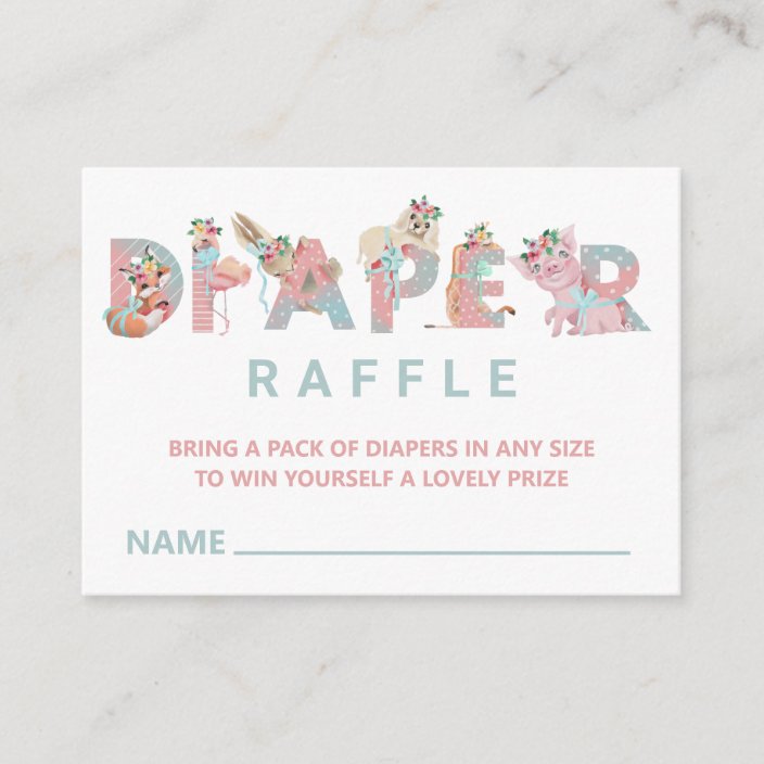 Sweet Cute Animal Letters Baby Diaper Raffle Enclosure Card | Zazzle.com