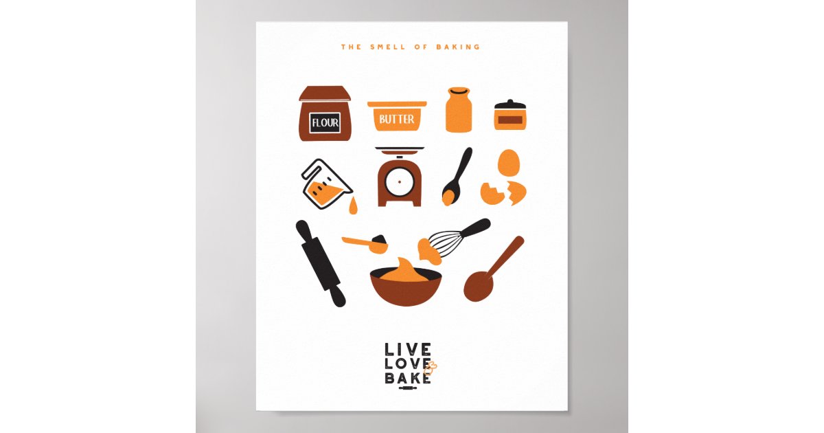 Sweet Cute Baking Tools Art Poster | Zazzle