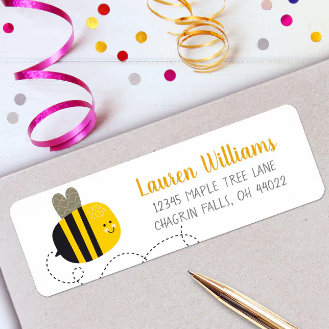 Sweet Cute Yellow Bumblebee Child Birthday Address Label | Zazzle