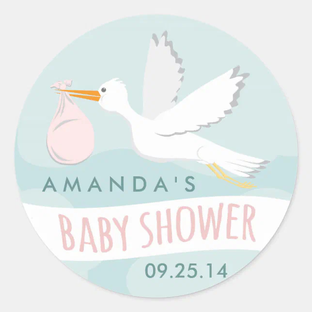 Sweet Delivery Stork Baby Shower Sticker | Zazzle