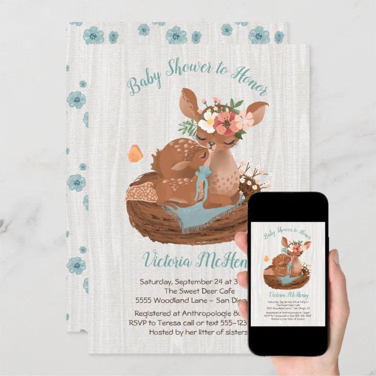 Sweet doe and Momma Deer Baby shower Invitations | Zazzle