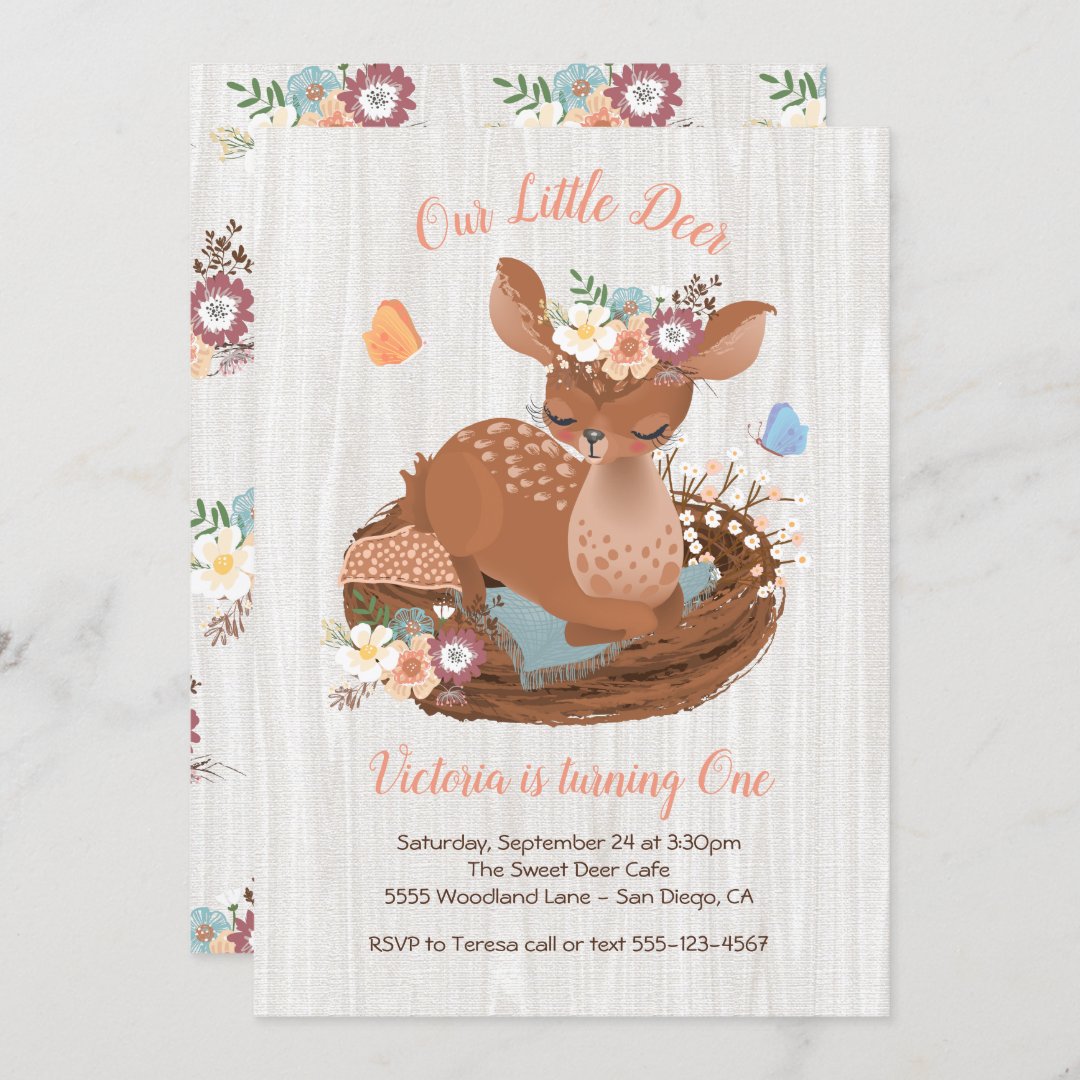 Sweet doe Deer Birthday Party Invitations | Zazzle