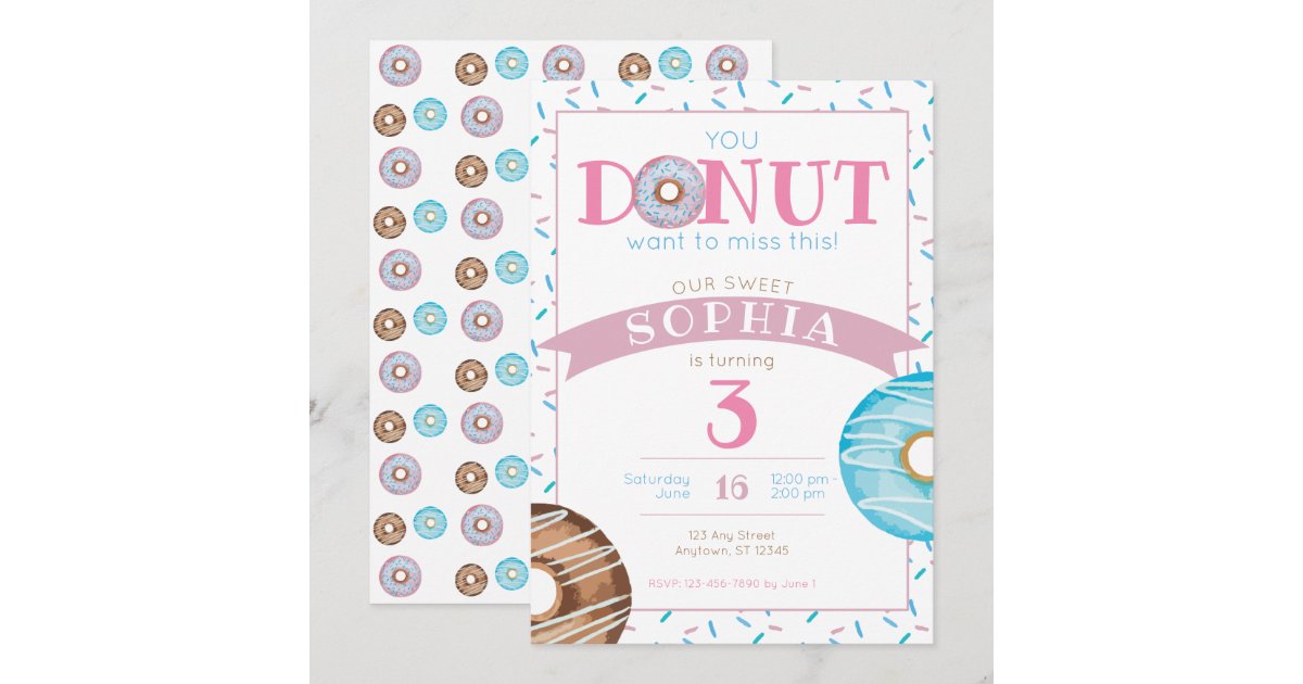 Sweet Donut Doughnut Sprinkles Birthday Invitation | Zazzle