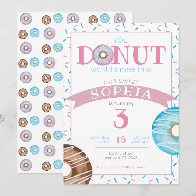 Sweet Donut Doughnut Sprinkles Birthday Invitation | Zazzle