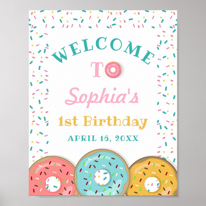 Sweet Donut Party Doughnut Birthday Welcome Sign | Zazzle.com
