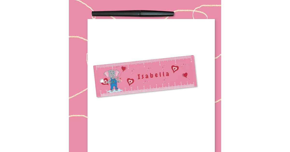 Sweet Elephant Hearts Pink Kid Mini Ruler | Zazzle