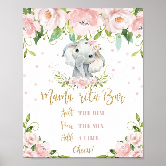 Sweet Elephant Pink Floral Gold Mama-rita Bar Sign | Zazzle.com