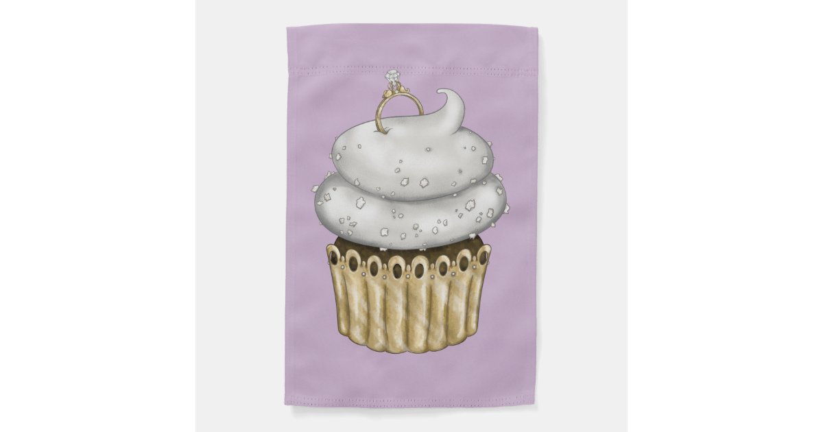 Sweet Engagement Cupcake Garden Flag | Zazzle
