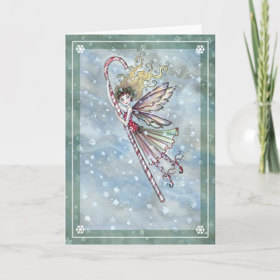 Sweet Fairy Candy Cane Christmas Card | Zazzle