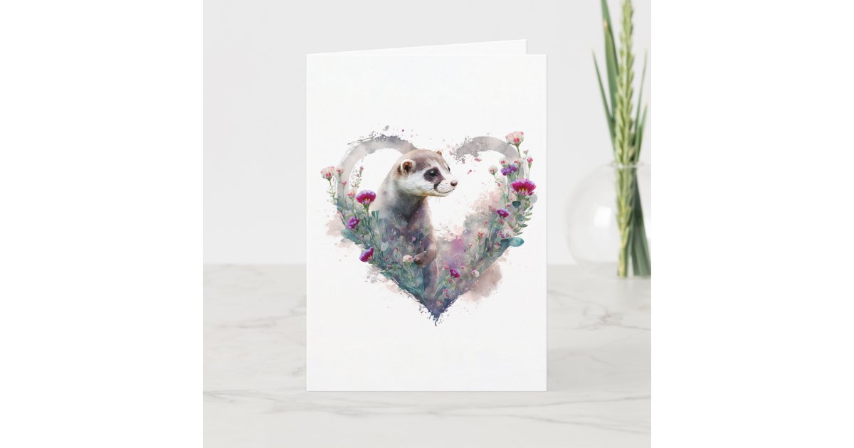 Sweet Ferret in Colorful Flowers Valentine's Day Holiday Card | Zazzle