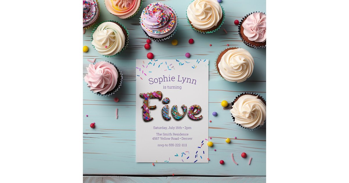 Sweet "Five" Cookie Sprinkles Kids' 5th Birthday Invitation | Zazzle