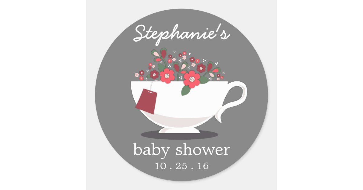 Sweet Floral Teacup Tea Party Baby Shower Classic Round Sticker | Zazzle