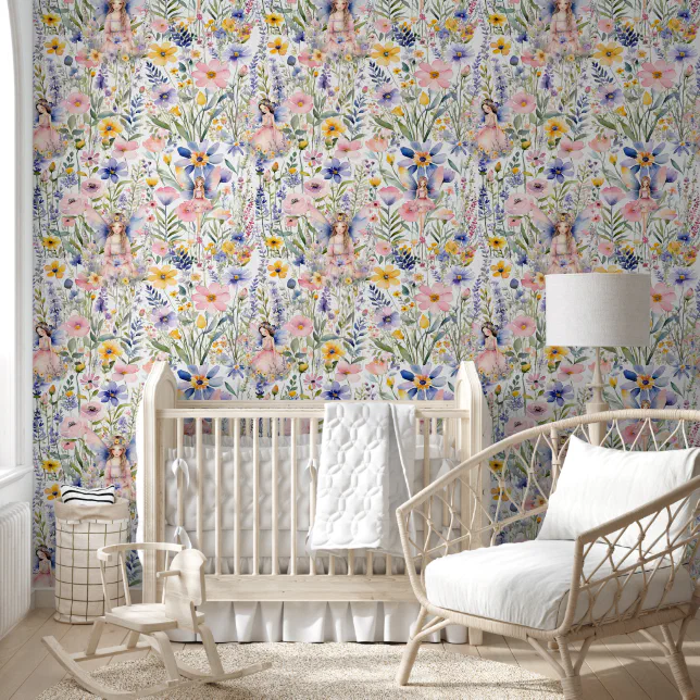 Sweet Flower Fairy Garden Nursery Baby Girl Wallpaper | Zazzle