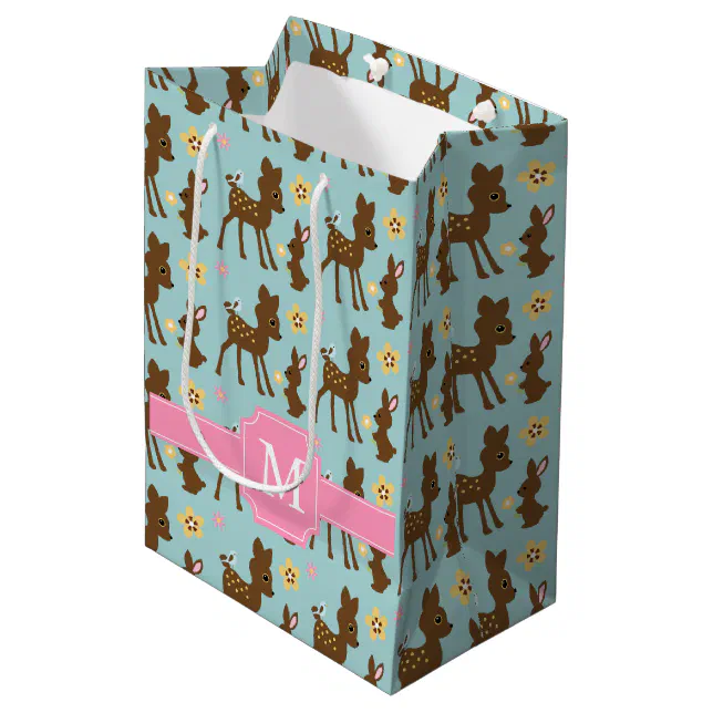 Sweet Forest Animals Monogrammed Medium Gift Bag | Zazzle