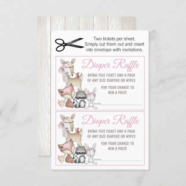 Sweet Forest Woodland Girls Diaper Raffle Invitation | Zazzle