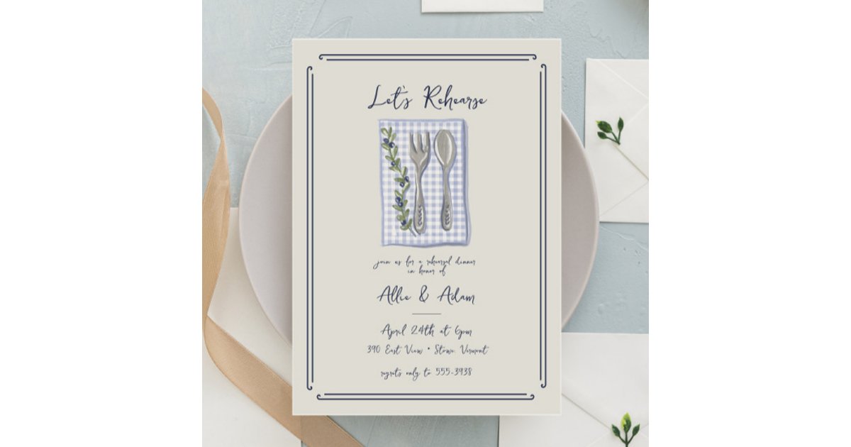 Sweet Fork Spoon Gingham Greenery Rehearsal Dinner Invitation | Zazzle