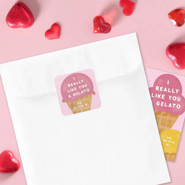 Sweet Gelato Pink Classroom Valentine's Day Square Sticker | Zazzle