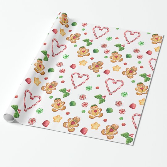 Sweet Gingerbread Cookies & Candy Wrapping Paper | Zazzle.com