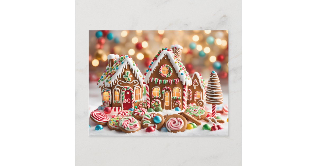 sweet gingerbread houses postcard | Zazzle